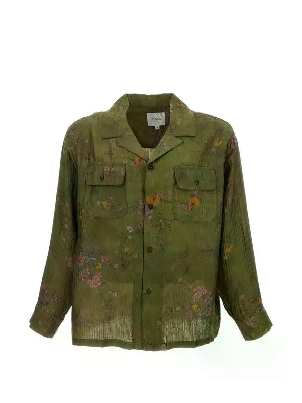 FOUND Floral-print Crinkled Shirt - Green