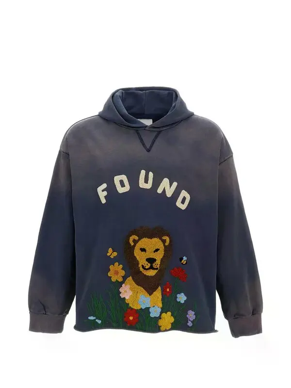 FOUND Lion-embroidered Hoodie - Blue