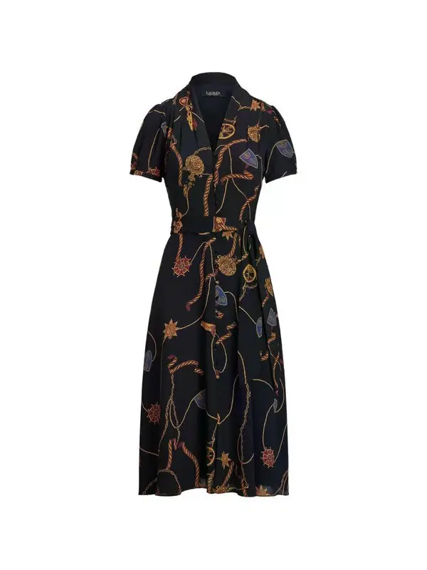 Ralph Lauren Belted Nautical-print Dress - Black