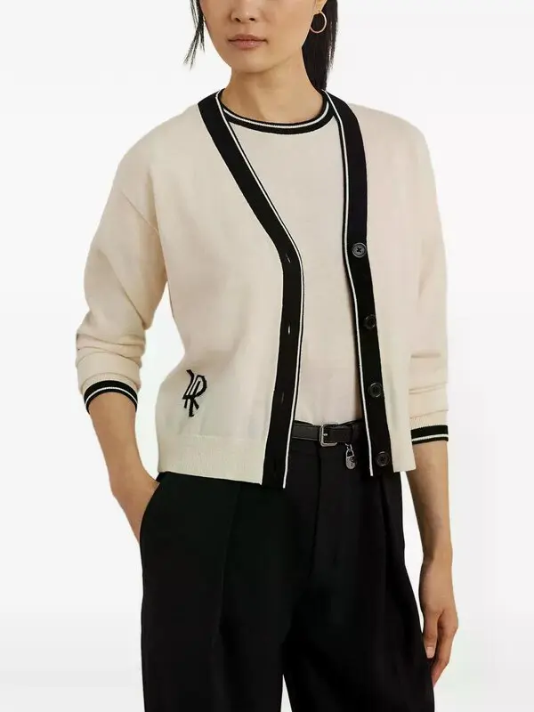 Ralph Lauren Logo-embroidered Contrast-trim Cardigan - Neutrals
