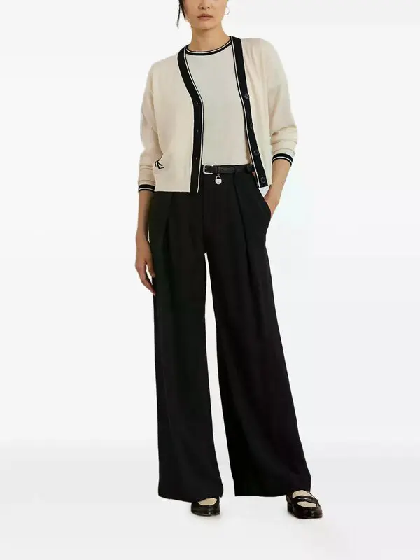 Ralph Lauren Logo-embroidered Contrast-trim Cardigan - Neutrals
