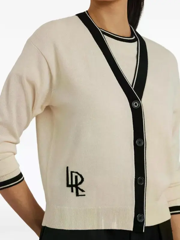 Ralph Lauren Logo-embroidered Contrast-trim Cardigan - Neutrals