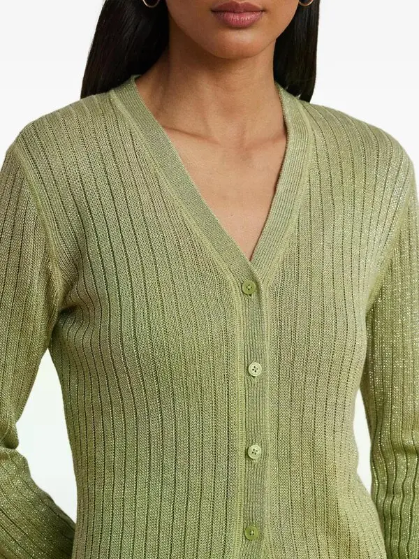 Ralph Lauren Ribbed-knit Metallic-thread Cardigan
