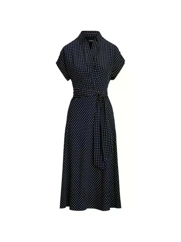 Ralph Lauren Polka Dot Wrap Midi Dress - Blue