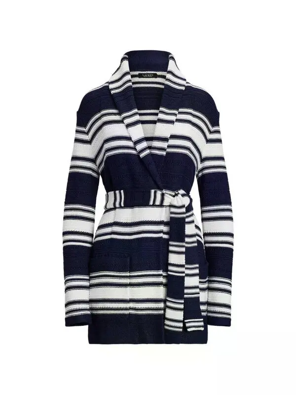 Ralph Lauren Striped Belted Cardigan - Blue