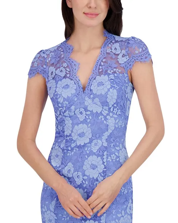 Eliza J Illusion Neck Cap Sleeve Gown
