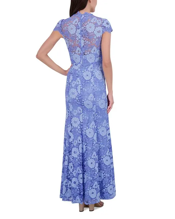 Eliza J Illusion Neck Cap Sleeve Gown