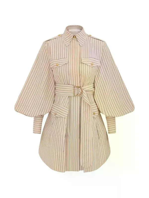 Zimmermann Memento Utility Striped Belted-waist Mini Dress - Neutrals