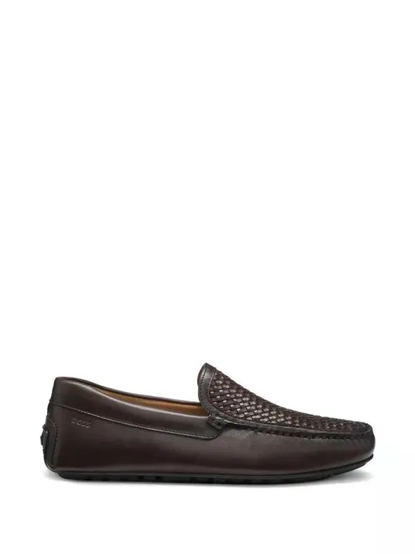 BOSS Woven-panel Leather Loafers - Brown