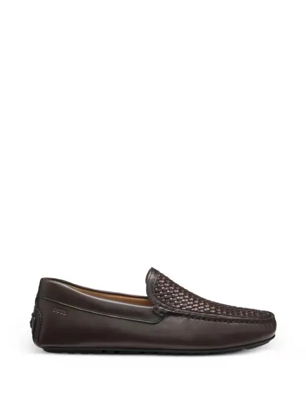 BOSS Woven-panel Leather Loafers - Brown