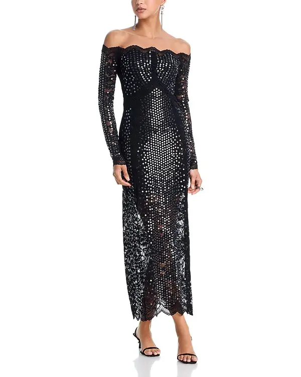 Rabanne Sequinned Lace Gown - Black