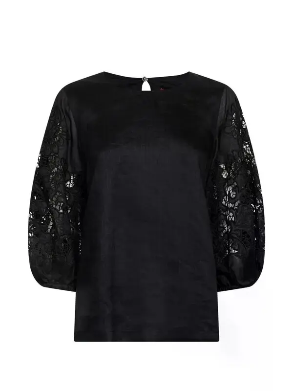 Max Mara Broderie-anglaise Macramé-sleeve Blouse - Black