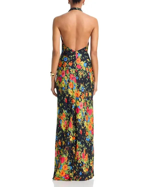 A.L.C. Mabel Twist Front Halter Maxi Dress - Black/persimmon