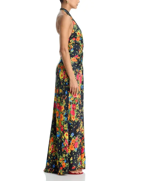 A.L.C. Mabel Twist Front Halter Maxi Dress - Black/persimmon
