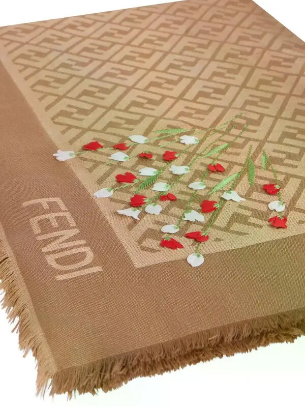 Fendi Ff Jacquard Floral-embroidered Shawl