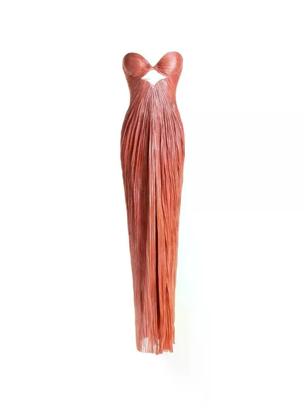MARIA LUCIA HOHAN Cut-out Strapless Silk Asymmetric Dress - Orange
