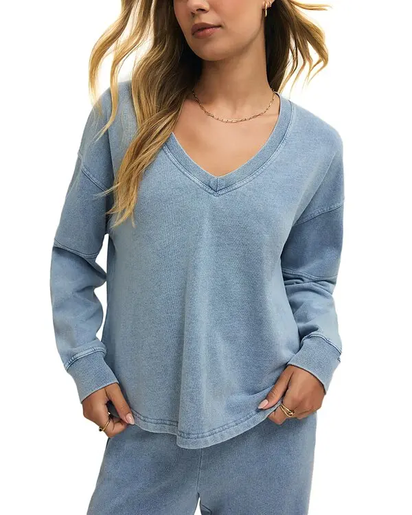 Z Supply Delphine Knit Denim Sweatshirt - Ocean Air Indigo