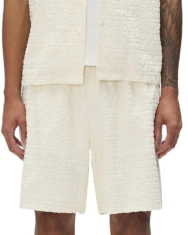 PURPLE BRAND Regular Fit Terry Towel Logo Shorts - Off White