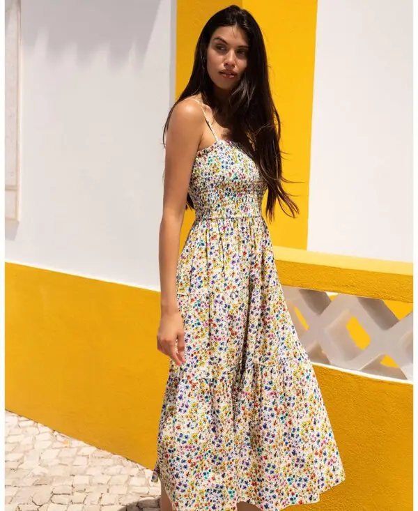 CHANGE OF SCENERY Kristen Printed Tiered Midi Dress - Wildflower Fields
