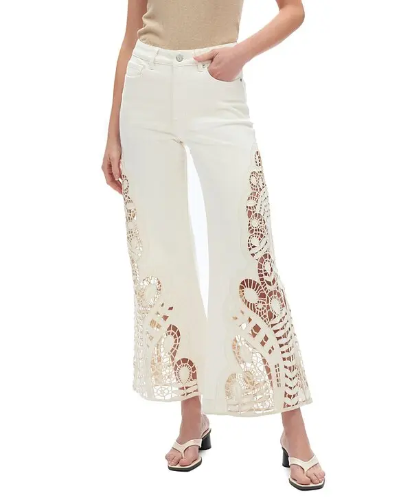 BAYEAS Embroidered Wide Leg Pants - Beige