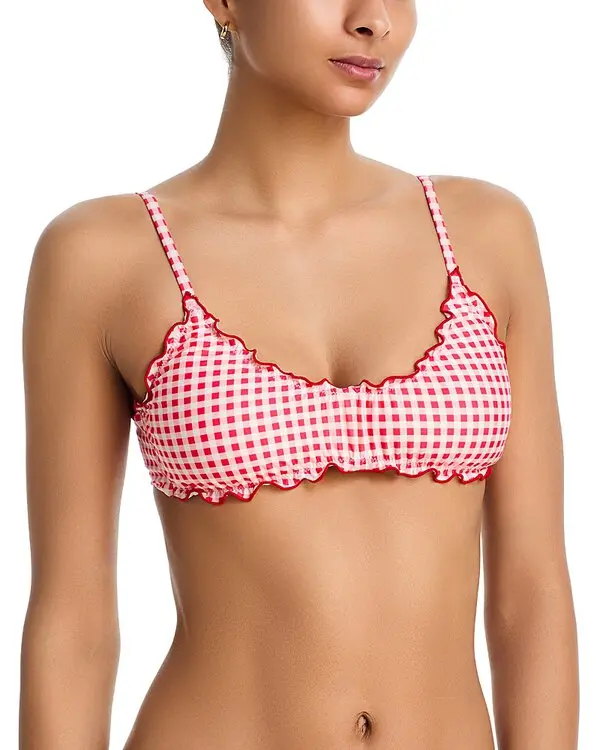 Aqua Lettuce Edge Bikini Top - Gingham