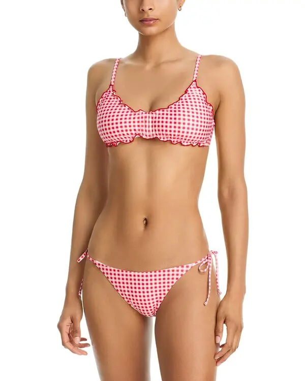 Aqua String Bikini Bottom - Gingham
