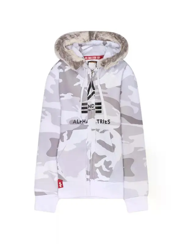 PROTOTYPES Camouflage-print Fur-trimmed Hoodie - White