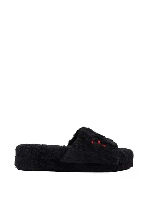 Polo Ralph Lauren Borg-texture Embroidered Slippers - Black