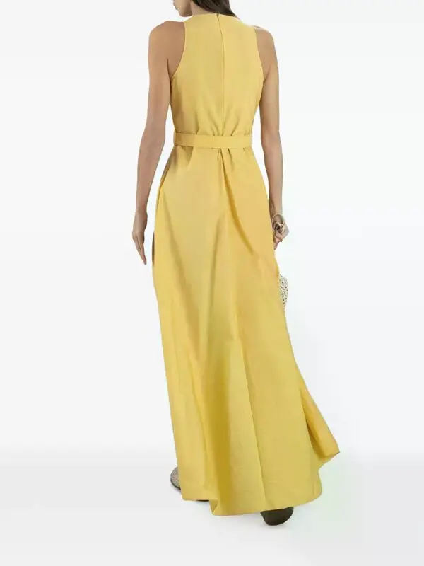 Brunello Cucinelli Techno Cotton Poplin Belted Maxi Dress - Yellow
