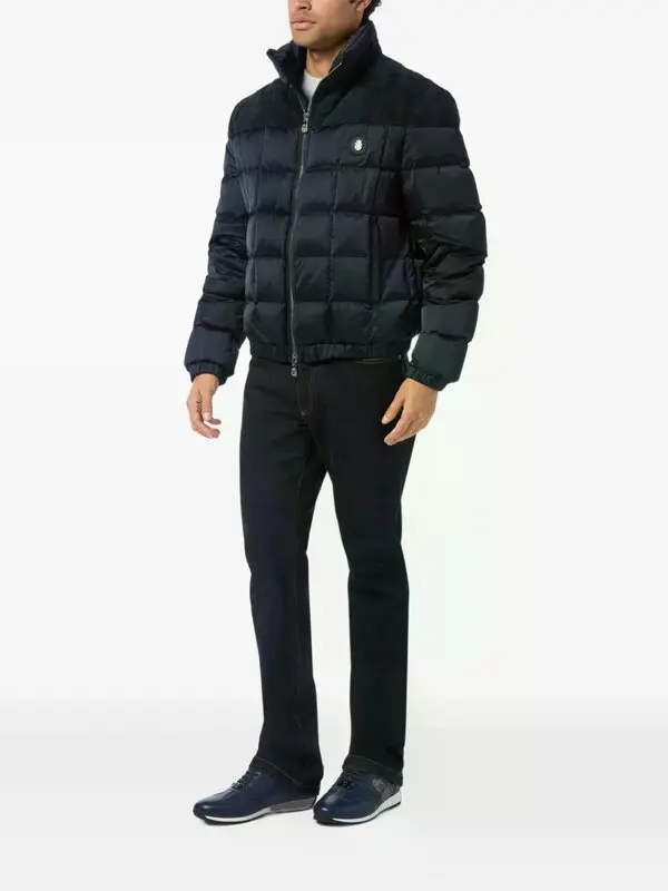 BILLIONAIRE Quilted Suede-panel Puffer Jacket - Blue