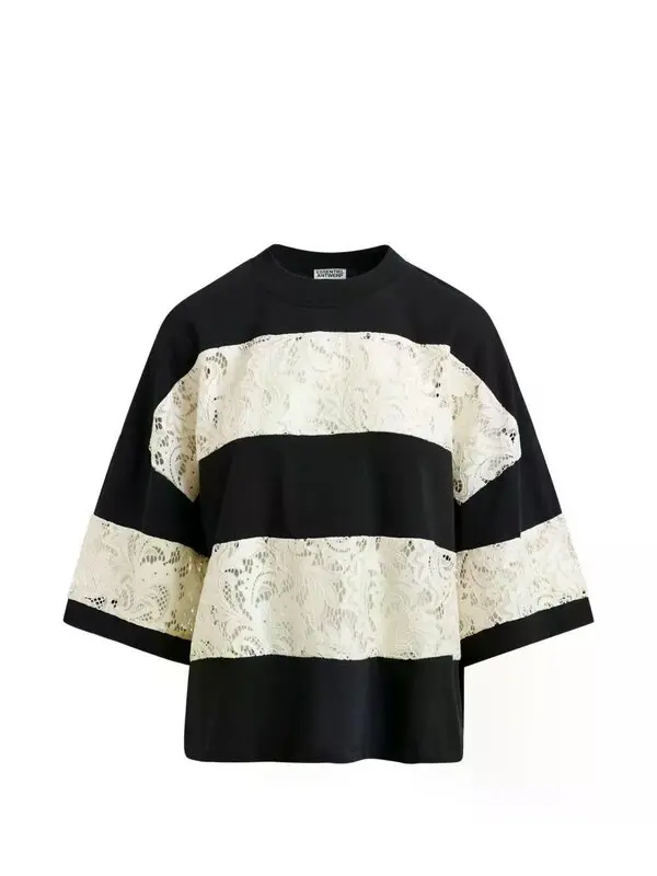 Essentiel Antwerp Striped T-shirt With Lace - Black