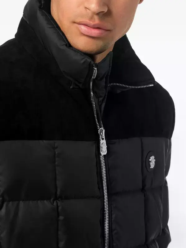 BILLIONAIRE Quilted Suede-panel Puffer Jacket - Black
