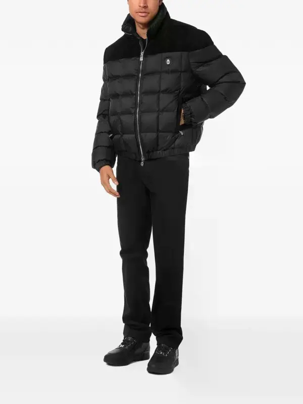 BILLIONAIRE Quilted Suede-panel Puffer Jacket - Black