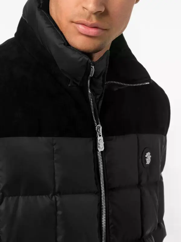 BILLIONAIRE Quilted Suede-panel Puffer Jacket - Black