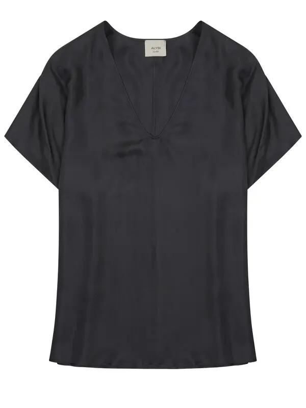 ALYSI Twill Silk Blouse - Charcoal