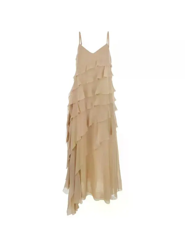 Antonelli Firenze Ruffled Silk Maxi Dress - Neutrals