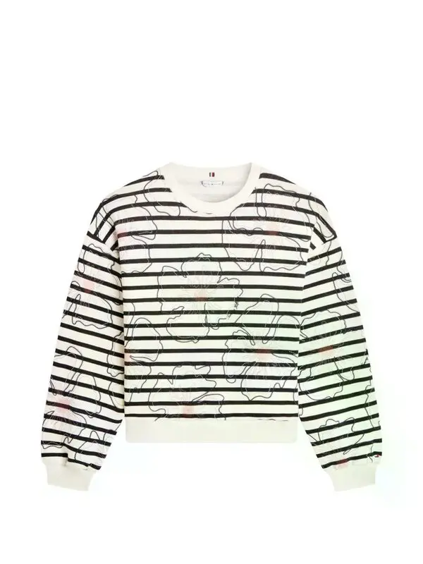 Tommy Hilfiger Floral-embroidered Horizontal-stripe Cotton Sweatshirt - Neutrals