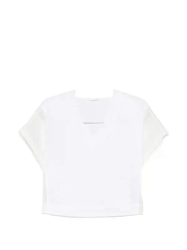 Brunello Cucinelli Sheer-panel V-neck T-shirt - White