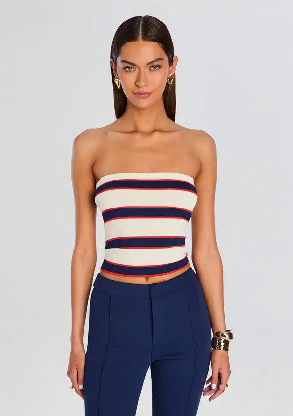 SEROYA Theodora Tube Top - Eggshell Stripe