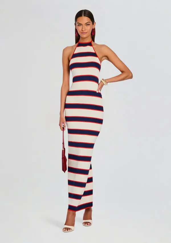 SEROYA Arabella Knit Maxi Dress - Eggshell Stripe
