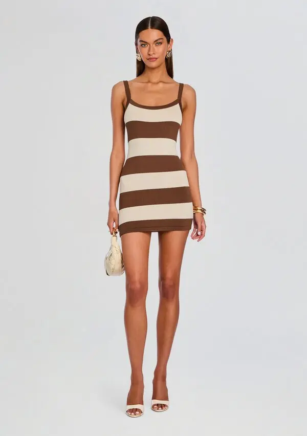 SEROYA Nolita Knit Mini Dress - Almond/ Cocoa Brown