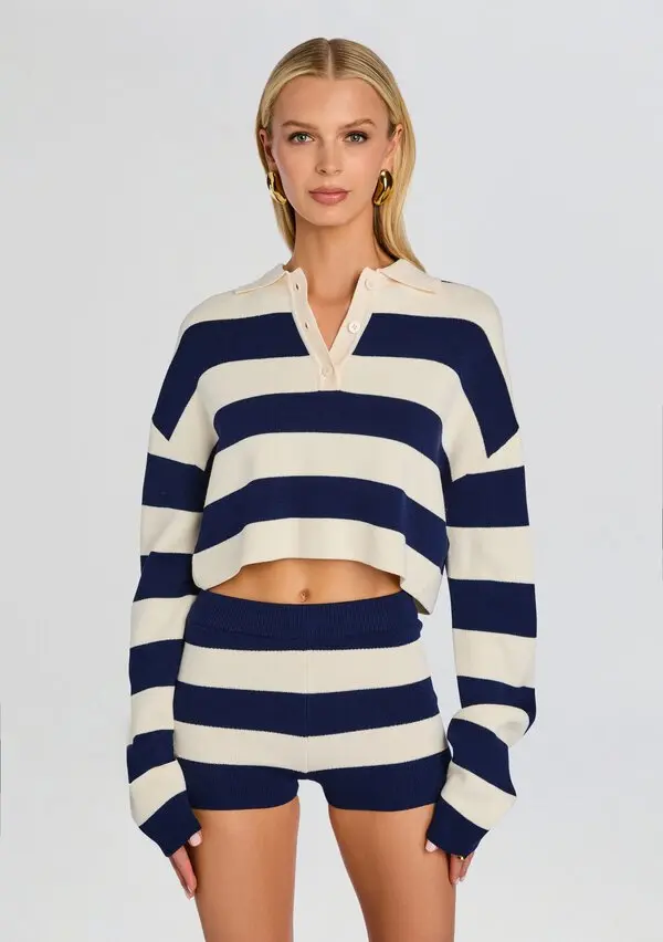 SEROYA Ryla Pullover Sweater - Eggshell/navy