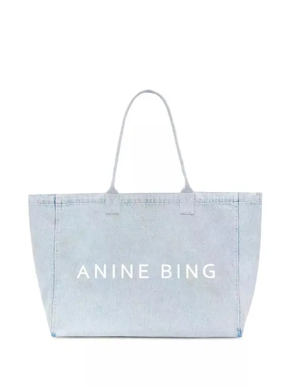 ANINE BING Logo Cotton Tote Bag - Blue