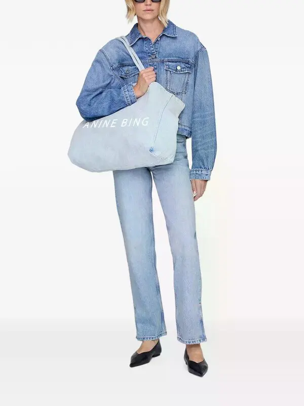 ANINE BING Logo Cotton Tote Bag - Blue
