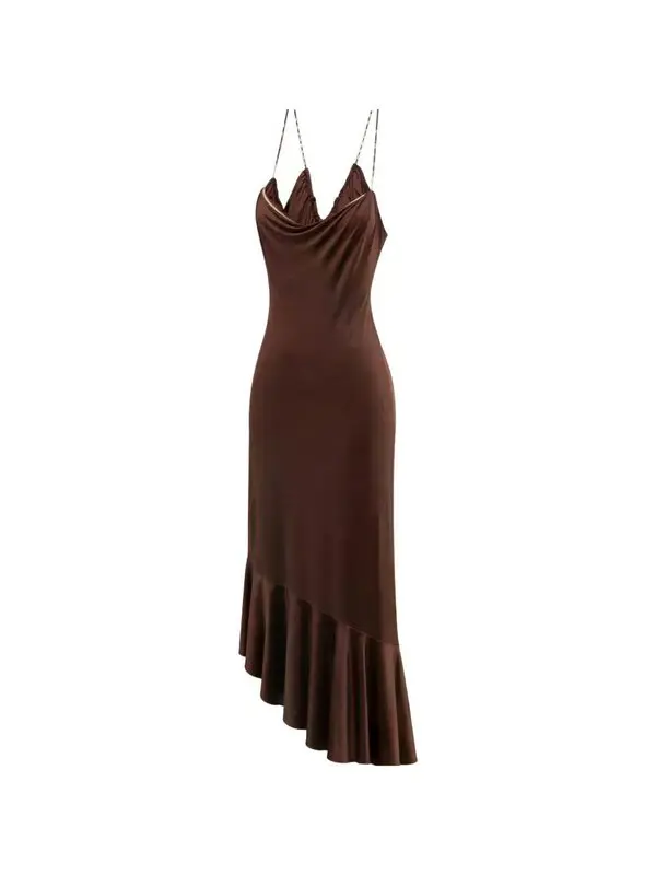 Amen Ruffled-trim Cowl-neck Midi Dress - Brown
