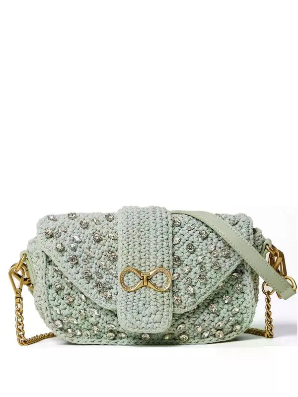 TWINSET Crochet Shoulder Bag With Rhinestone Embellishments - Blue