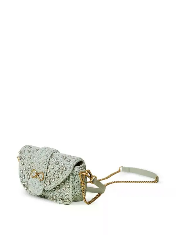 TWINSET Crochet Shoulder Bag With Rhinestone Embellishments - Blue