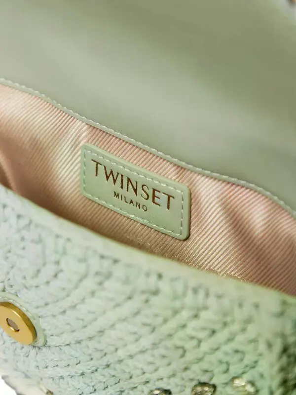 TWINSET Crochet Shoulder Bag With Rhinestone Embellishments - Blue