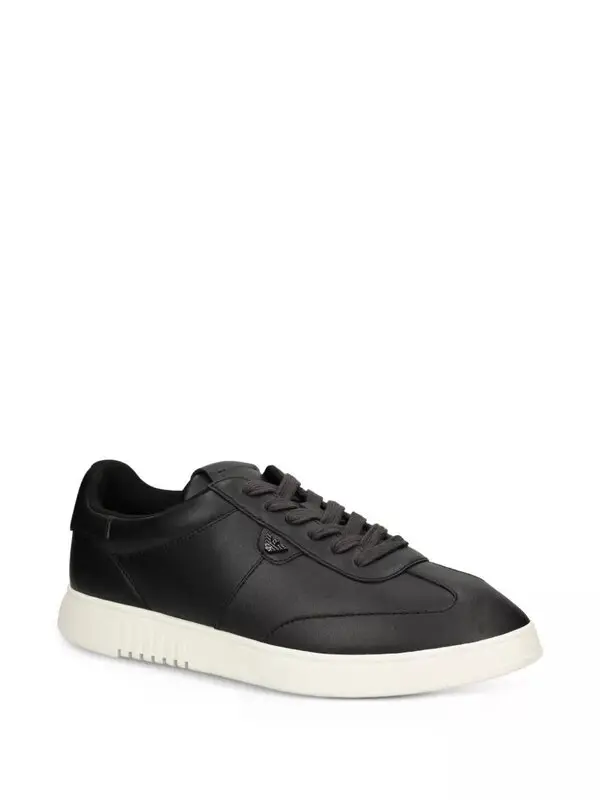Emporio Armani Leather Sneakers With Logo Plaque