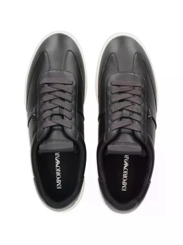Emporio Armani Leather Sneakers With Logo Plaque